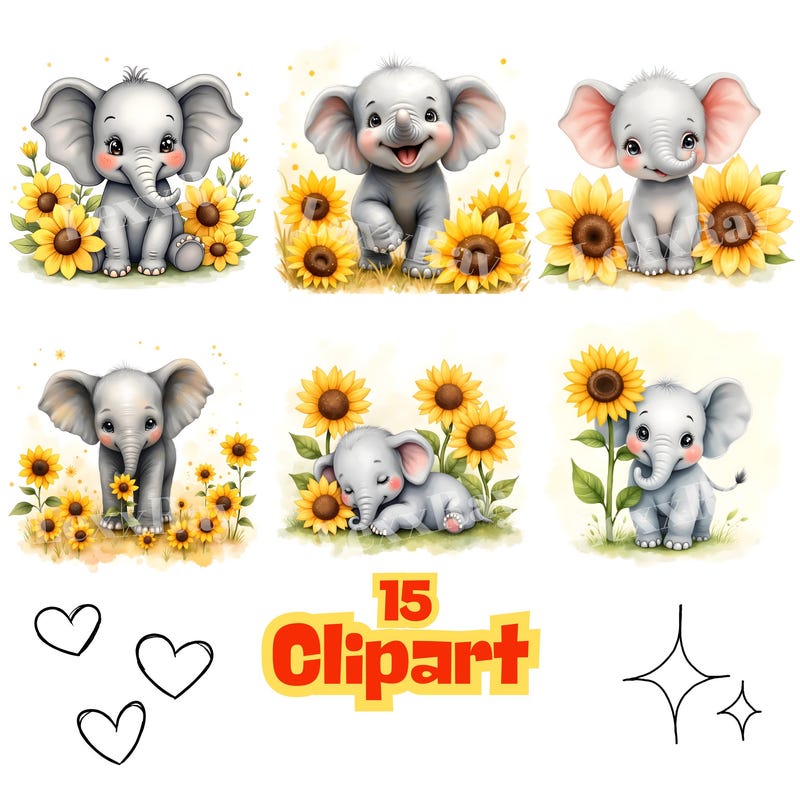 Sunflower Elephant - Etsy