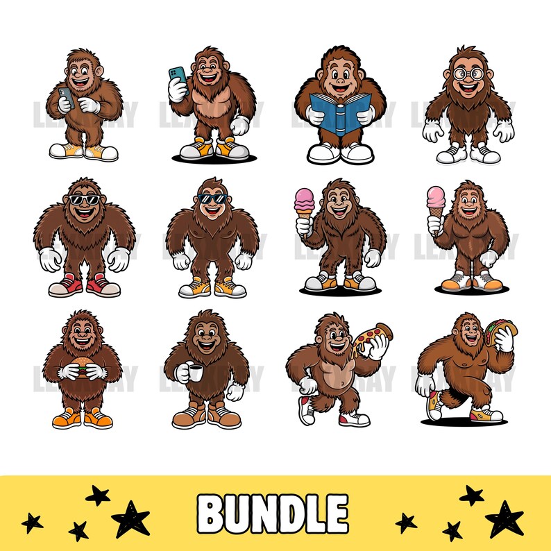 Bigfoot Clipart PNG Bundle: Sasquatch Silhouette Designs (commercial ...