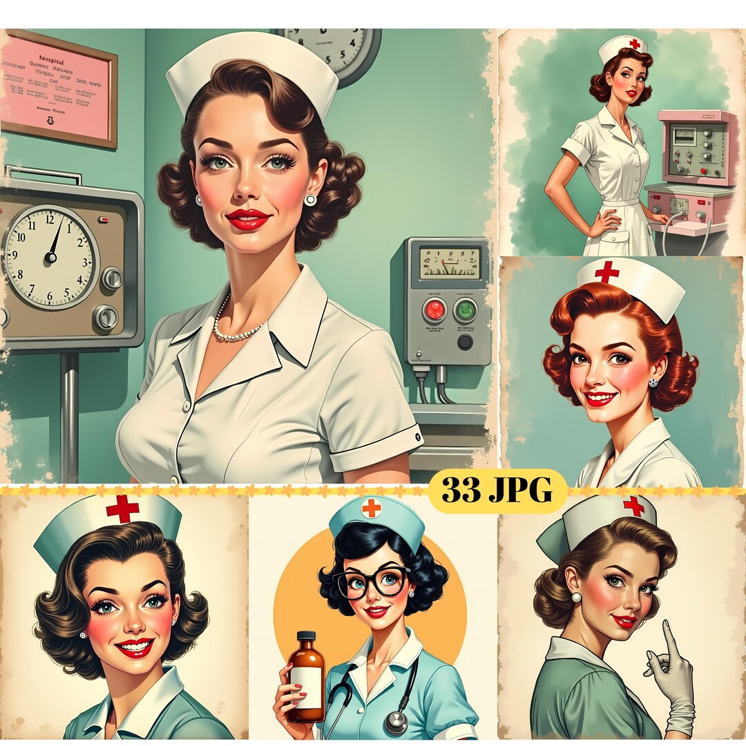 Retro Nurse Watercolor Clipart Bundle, Vintage Medical Graphics - Etsy