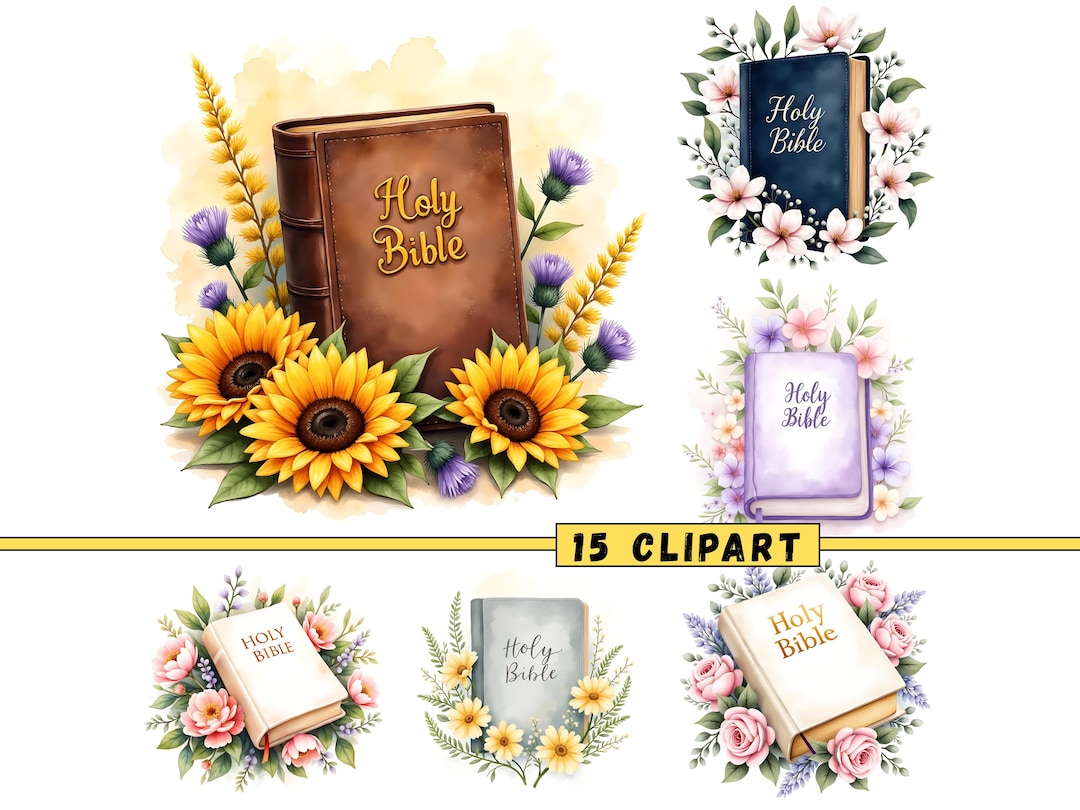 Floral Bible Clipart Bundle: Flower Adorned Bibles (JPG Instant ...