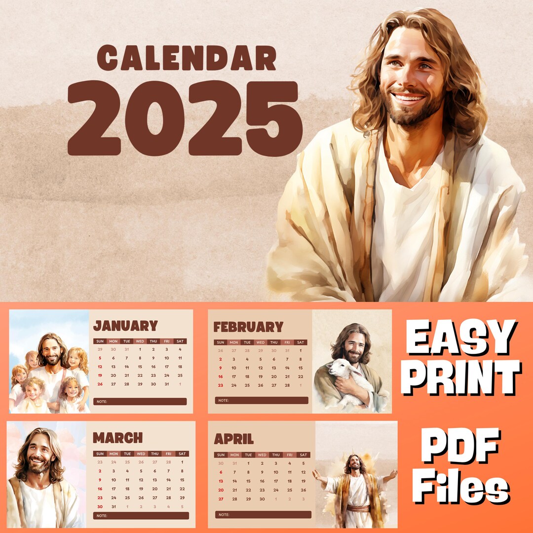 2025 Christian Calendar: Watercolor Jesus Art, Bible Verses (PDF ...