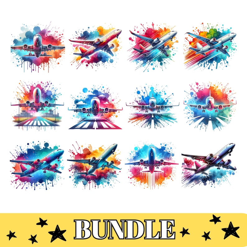 Watercolor Airplane Clipart Bundle: PNG JPG, Commercial Use - Etsy