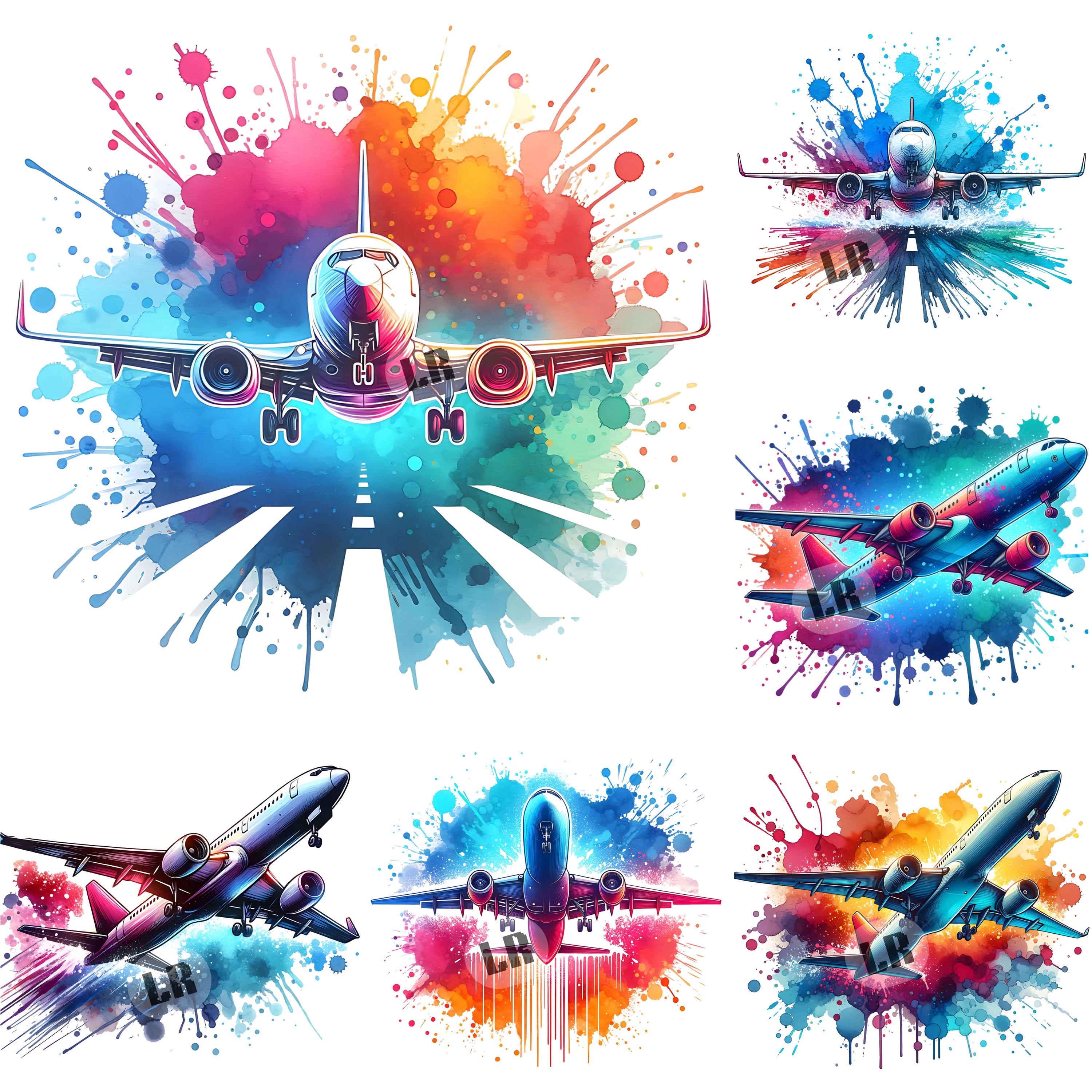 Watercolor Airplane Clipart Bundle: PNG JPG, Commercial Use - Etsy