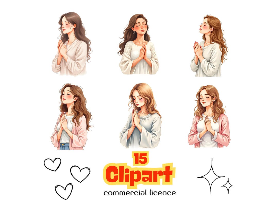 Praying Woman Clipart Bundle | Christian Faith Illustrations (digital ...