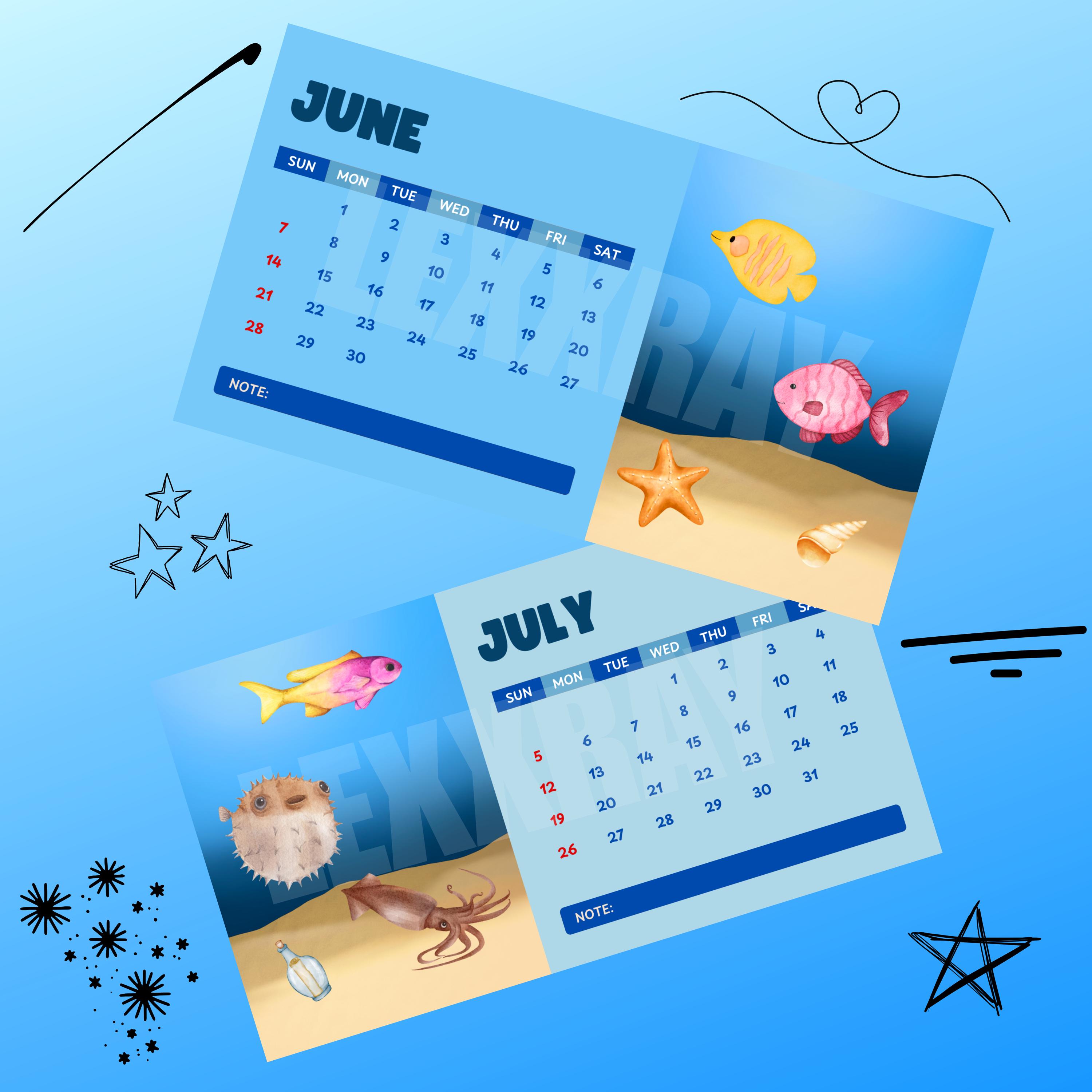 Fish Watercolor 2026 Calendar, Sealife Printable (PDF) - Etsy
