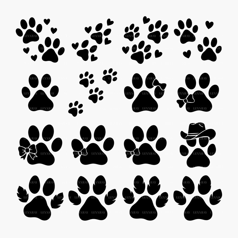 Paw Prints Hearts Clip Art SVG PNG Bundle, Dog Cat, Graphics ...