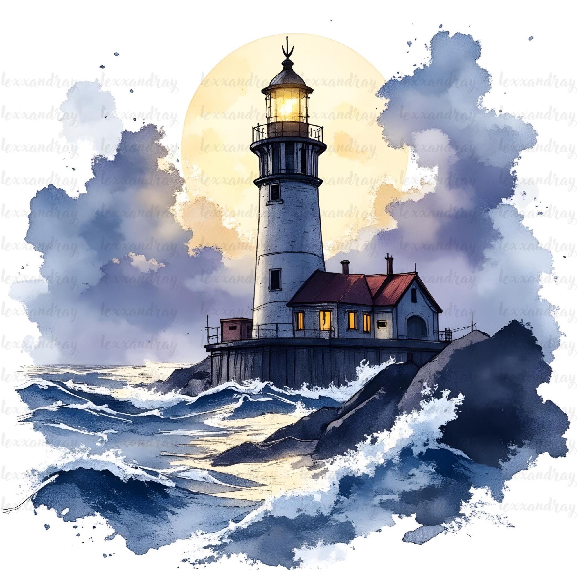 Watercolor Lighthouse Clip Art Bundle, Coastal Nautical PNG JPG ...