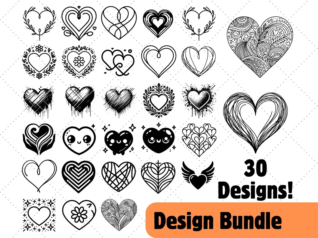 Heart Clip Art SVG PNG, Design Bundle, 30 Heart Designs, Transparent - Etsy