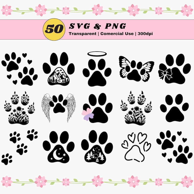 Paw Prints Hearts Clip Art SVG PNG Bundle, Dog Cat, Graphics ...