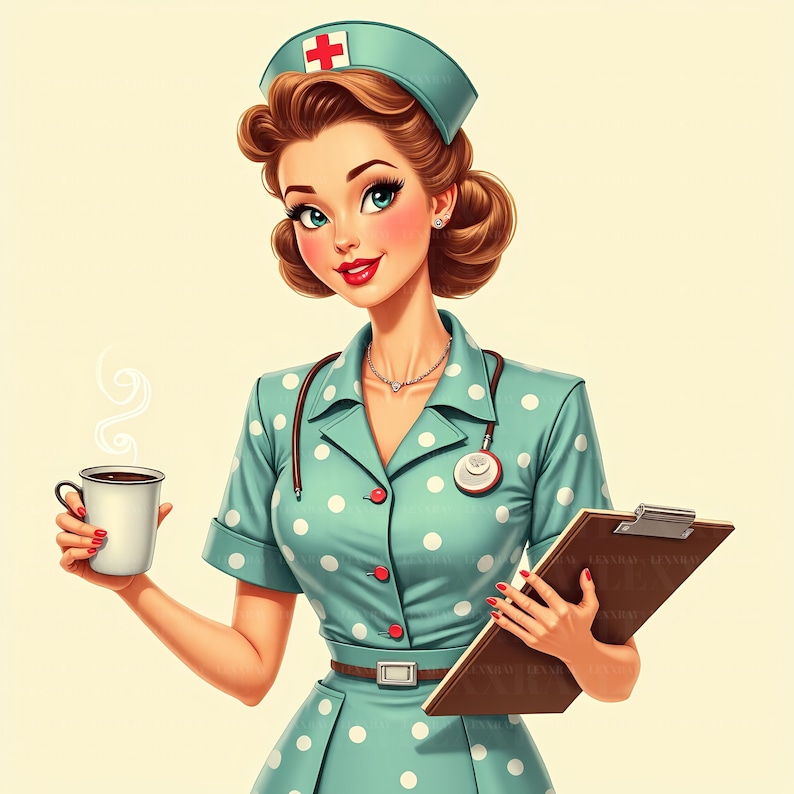 Retro Nurse Watercolor Clipart Bundle, Vintage Medical Graphics - Etsy