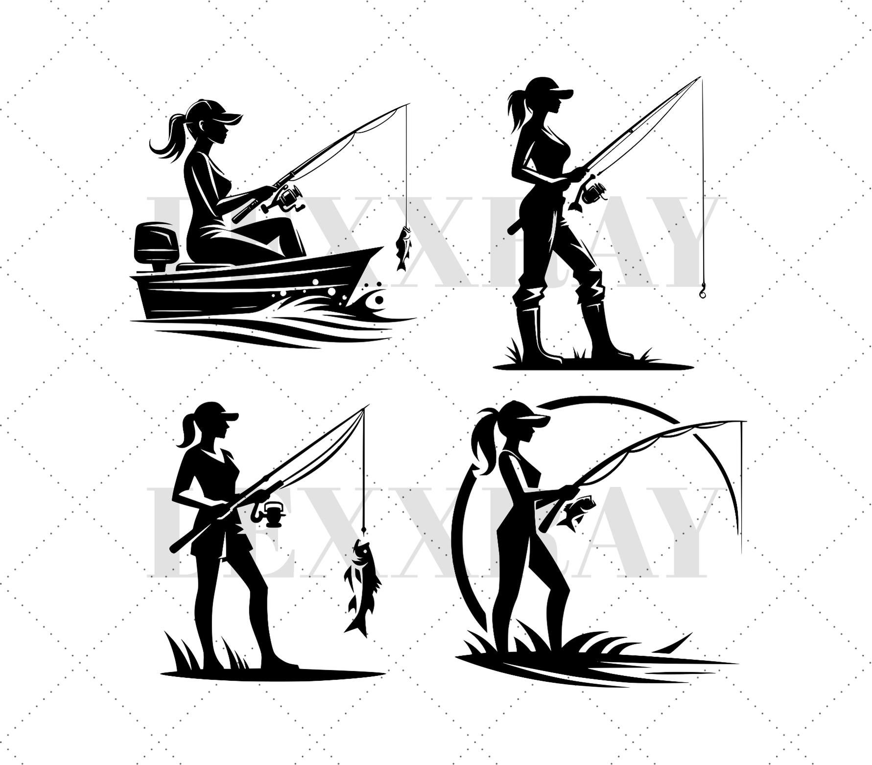 12 Female Angler Clipart: Bass Fishing SVG PNG JPG Bundle - Etsy