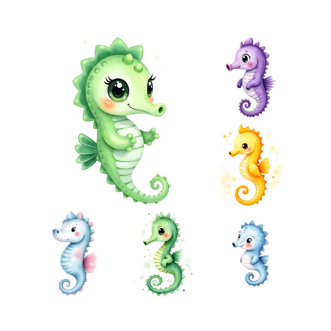 16 Seahorse Clipart Bundle Watercolor JPG – Ocean Sea Life Illustration ...