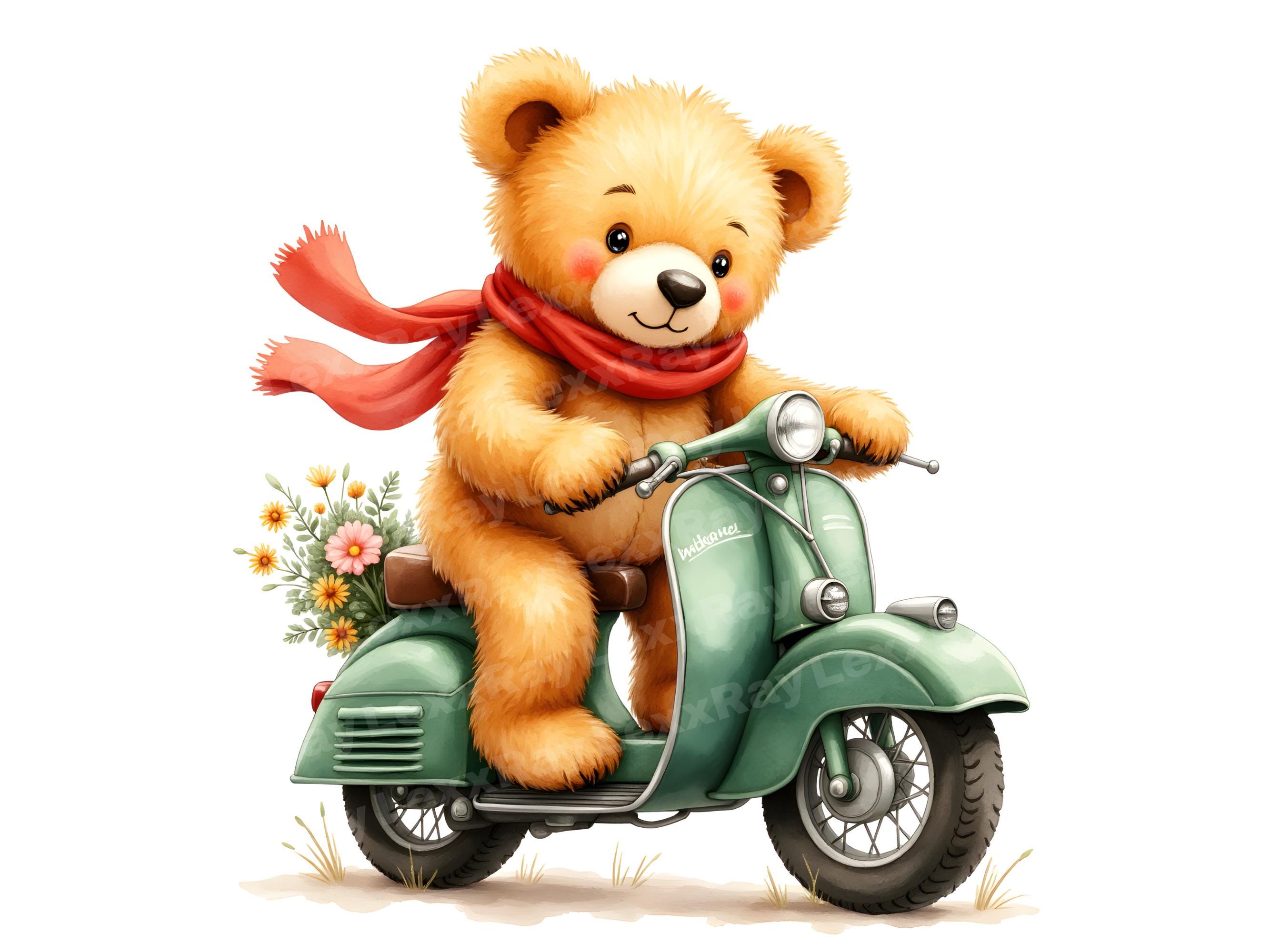 Teddy Bear Motorcycle Clipart Bundle, Scrapbooking, Junk Journals (JPG ...
