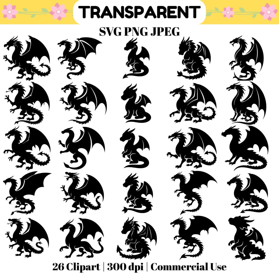 Dragon SVG Bundle, Fantasy Clipart, Vector PNG JPEG (digital Download ...