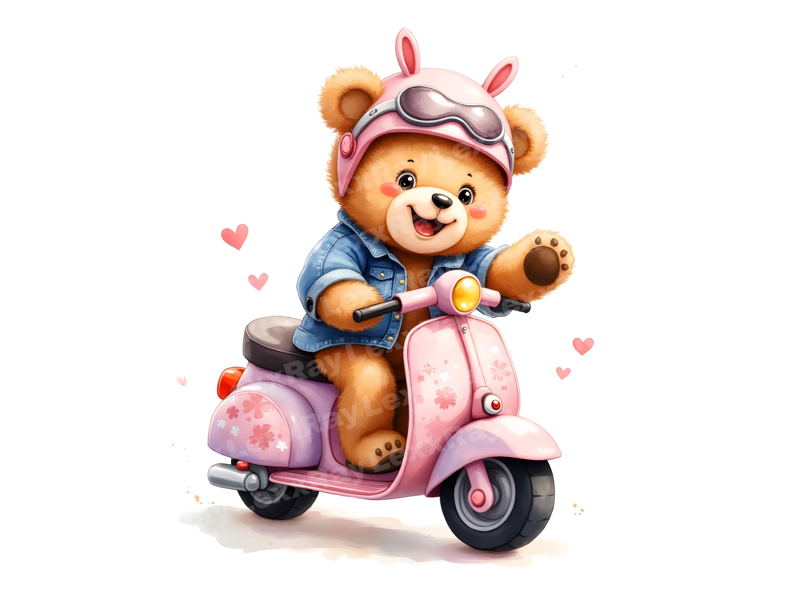 Teddy Bear Motorcycle Clipart Bundle, Scrapbooking, Junk Journals (JPG ...