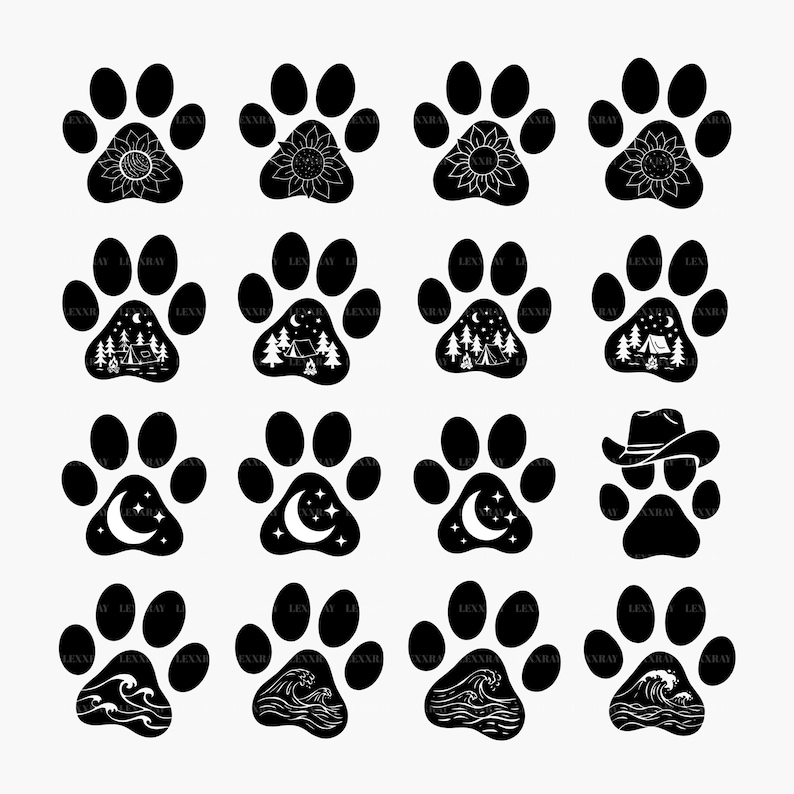 Paw Prints Hearts Clip Art SVG PNG Bundle, Dog Cat, Graphics ...