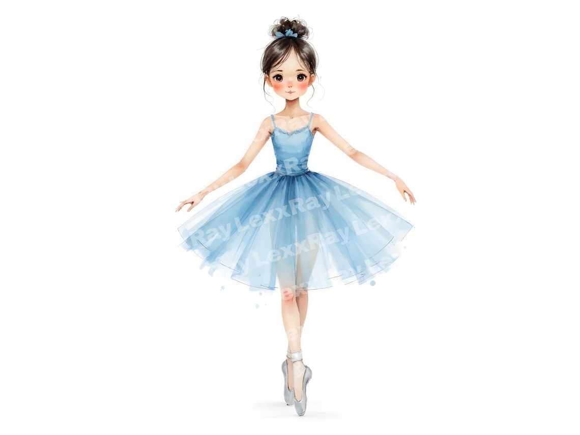 Watercolor Ballerina Clipart, Ballet Dancer in Blue Tutu (JPG) - Etsy