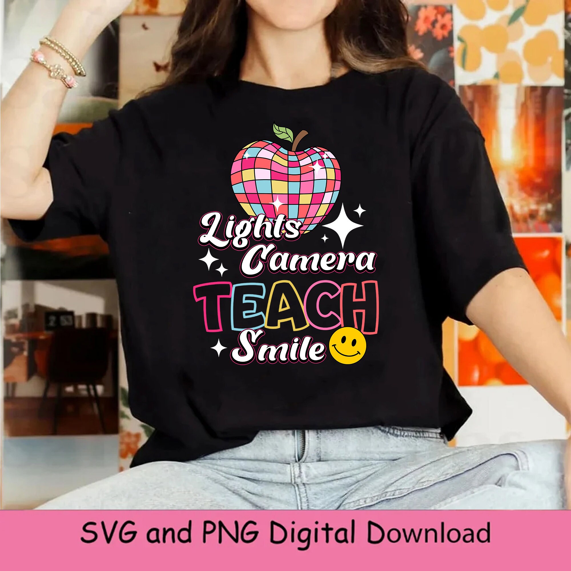 Lights Camera Teach Smile Svg, Back to School Png, Teacher Appreciation ...