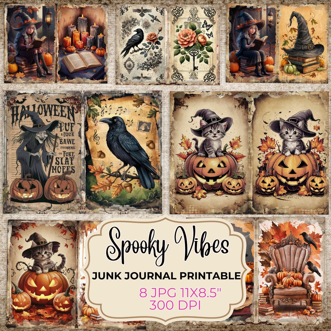 Halloween Printables for Junk Journals, Vintage Journal Paper Halloween ...