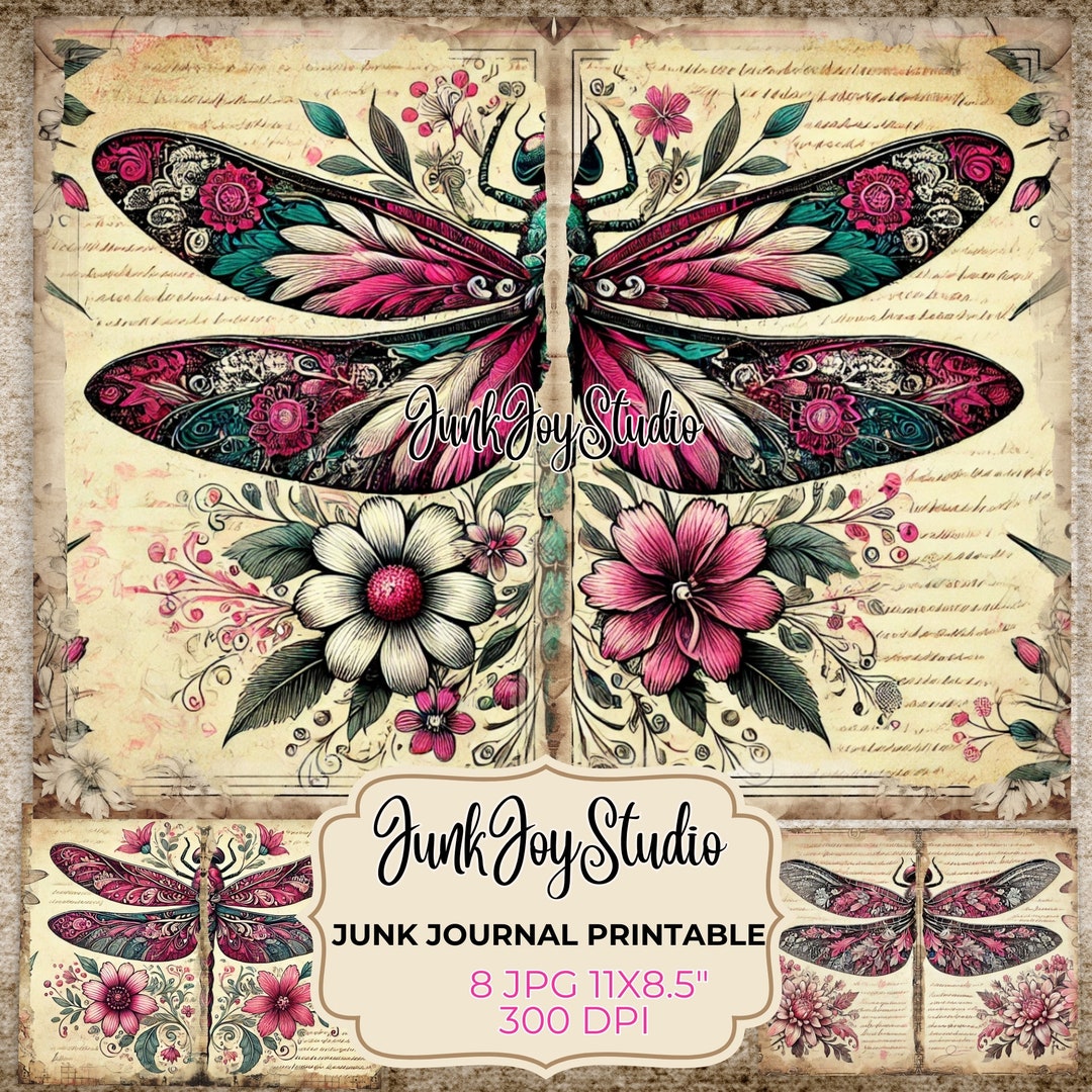 Vintage Dragonfly Junk Journal Printable, Dragonfly Papers, Vintage ...