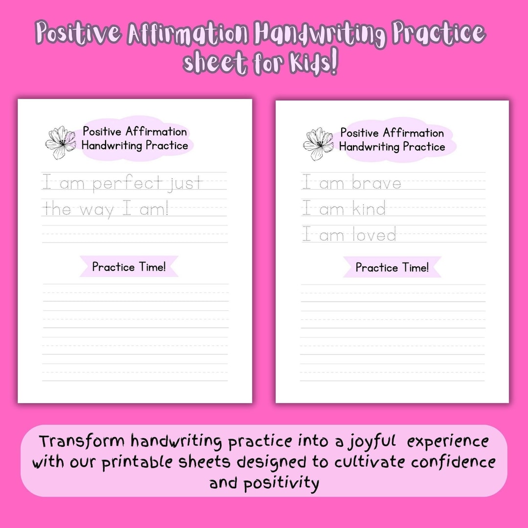 Positive Affirmation Handwriting Practice Worksheet Printable for Kids ...