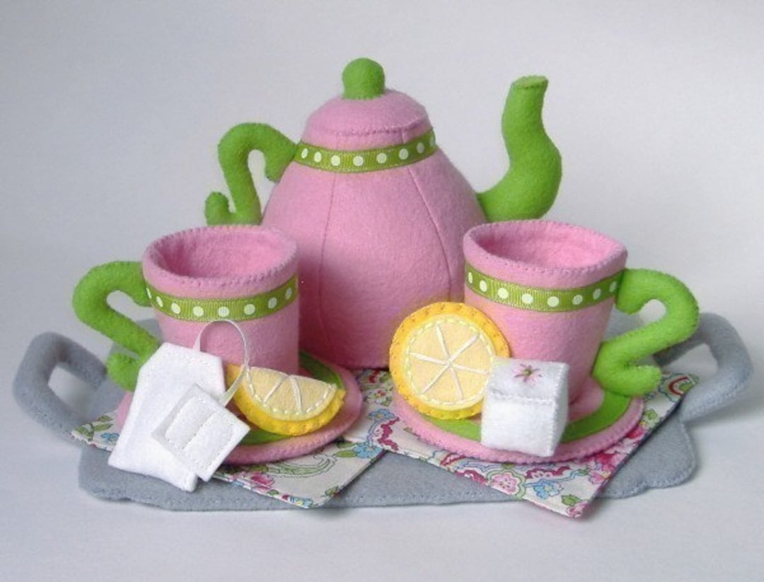 Felt Food PDF Pattern Tea Party Set Teacup Tea Pot Tray Sugar Cubes ...
