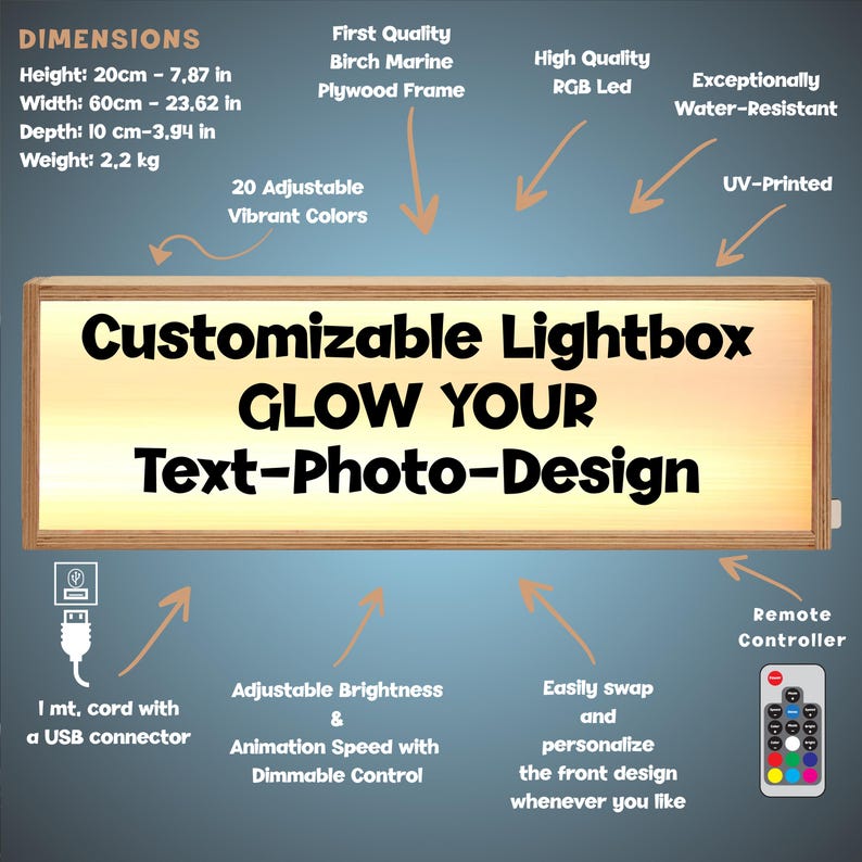 Personalized Wooden Lightbox Sign, Remote Control Custom Business Sign ...