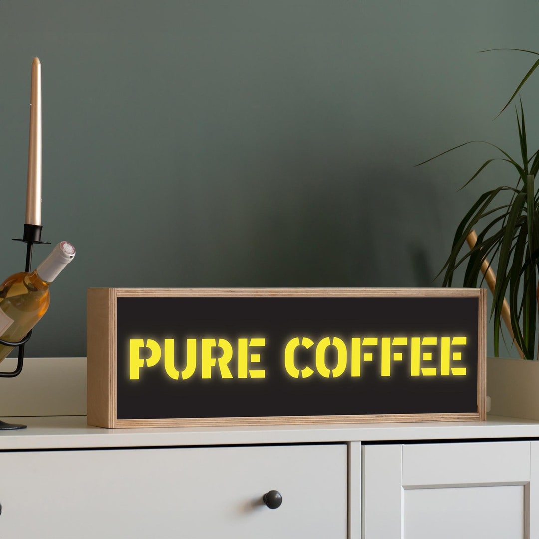 Pure Coffe Sign Wood Light Box Custom Text Lightbox Room Decor ...