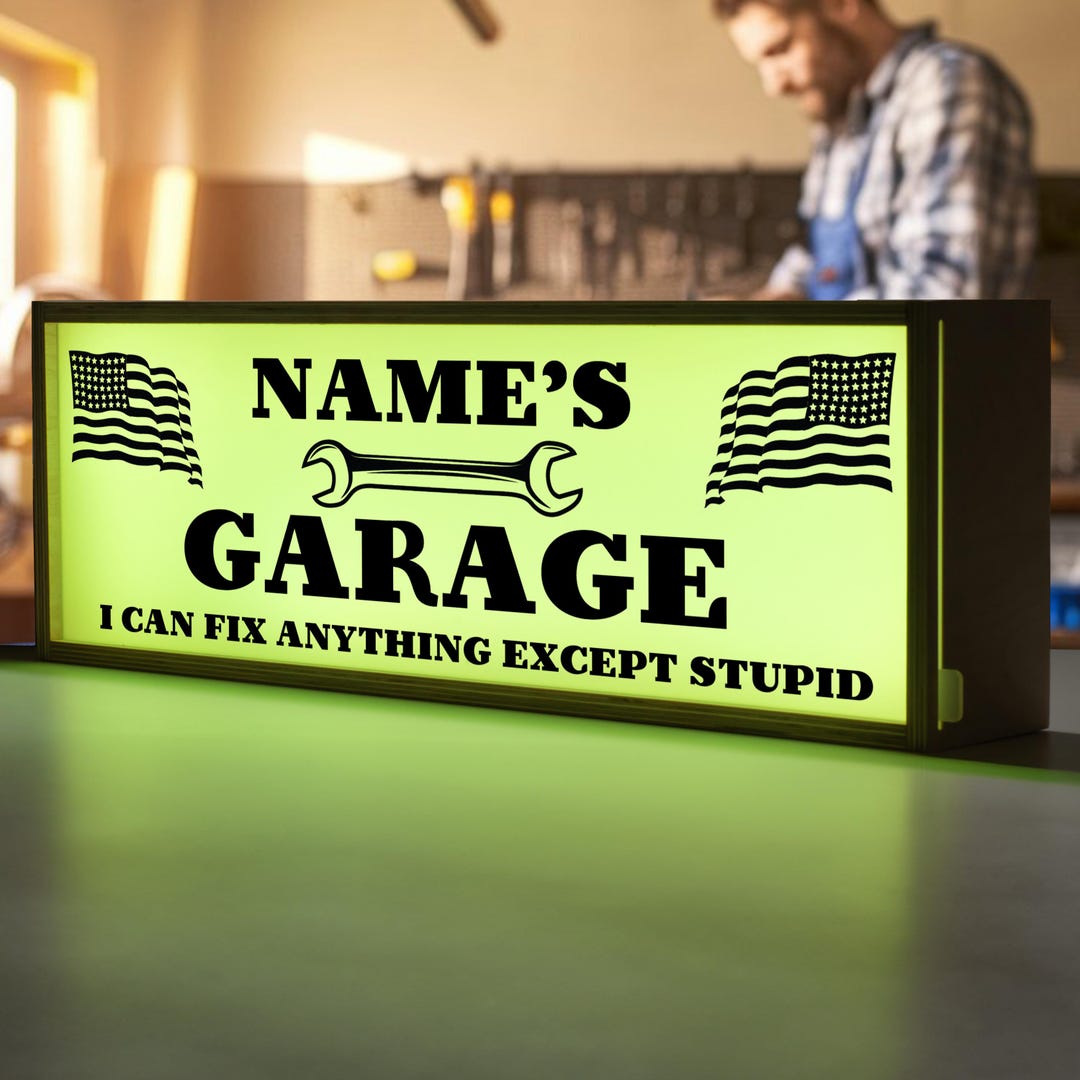 Custom Garage Workshop Light Sign, Personalized Man Cave LED Lightbox ...