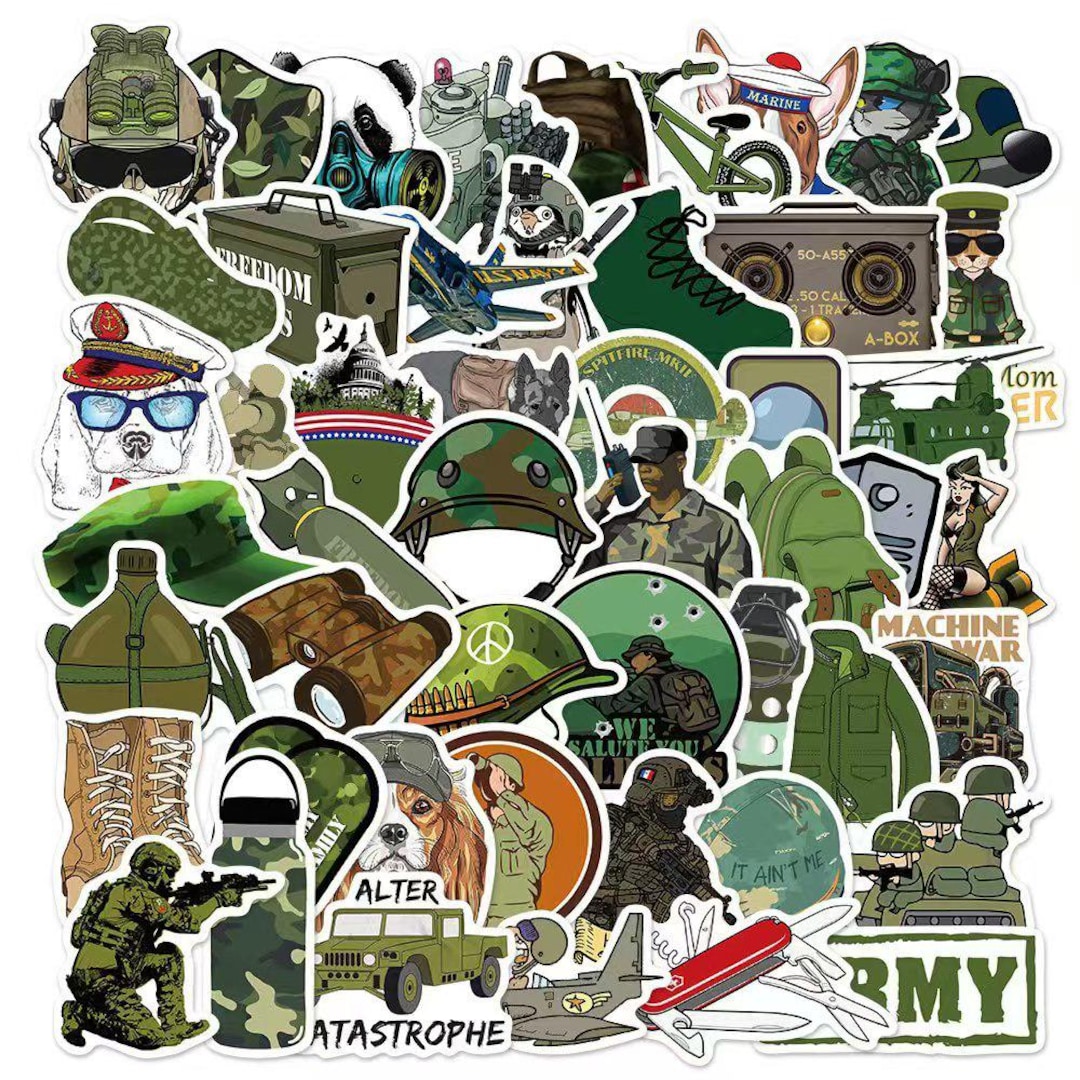 50 Military Sticker Pack Die Cut Decal Set, Waterproof Reusable, US ...