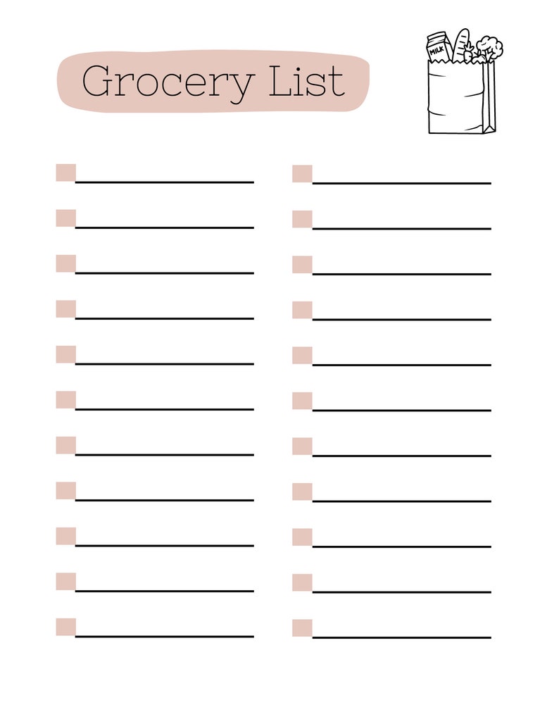 Weekly Groceries List, Printable Planner, Standard US Letter Size ...