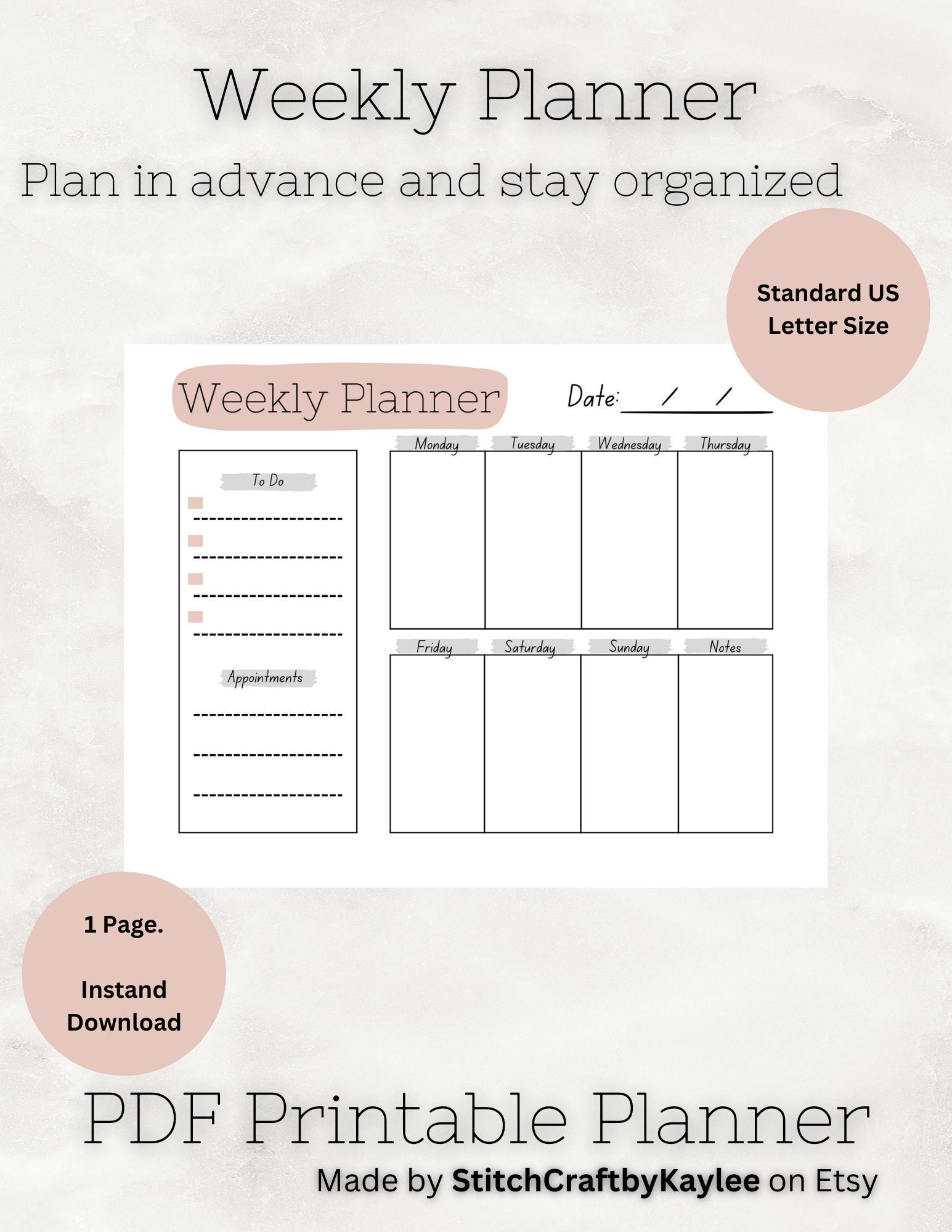 Weekly Planner, Printable ADHD Planner, Printable PDF Weekly Planner ...