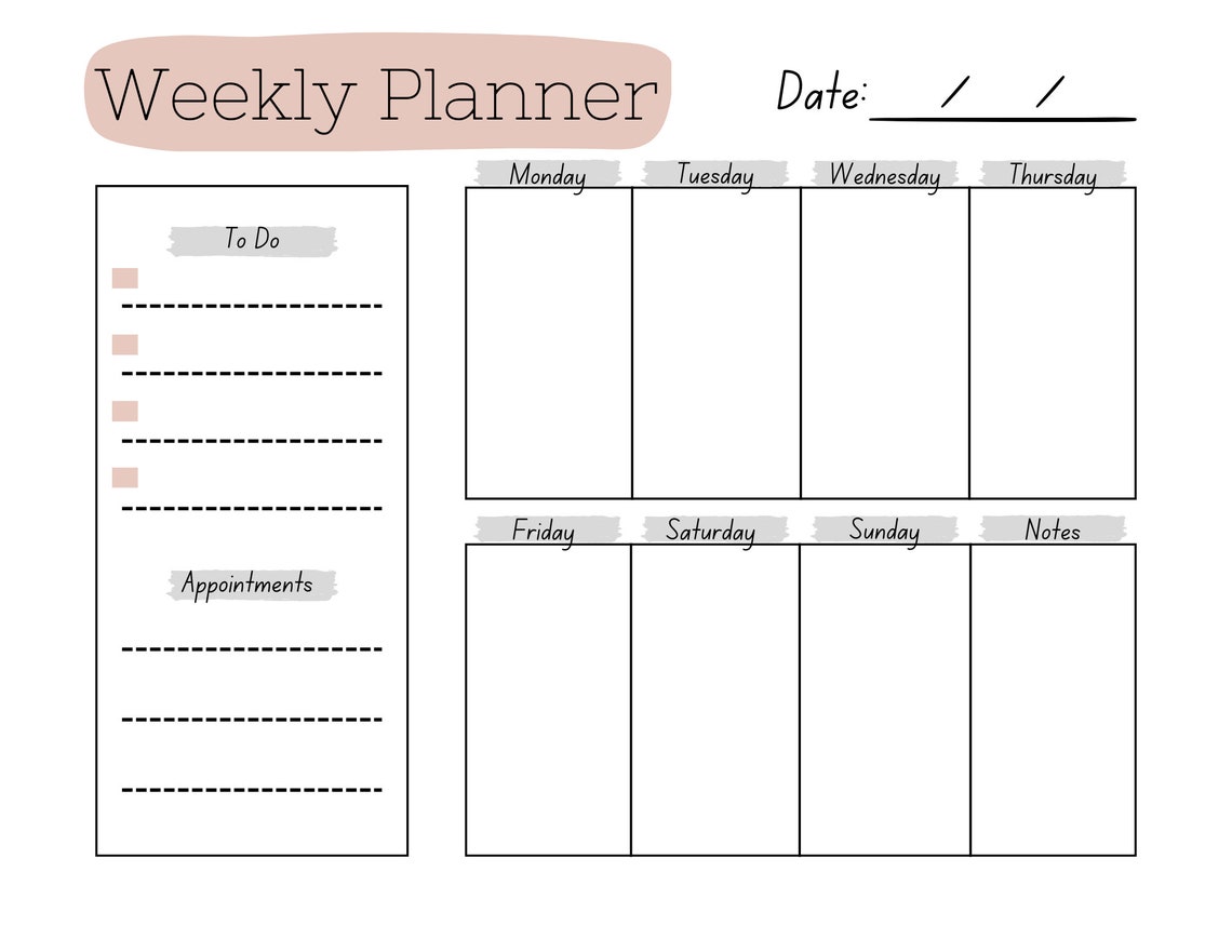 Weekly Planner, Printable ADHD Planner, Printable PDF Weekly Planner ...