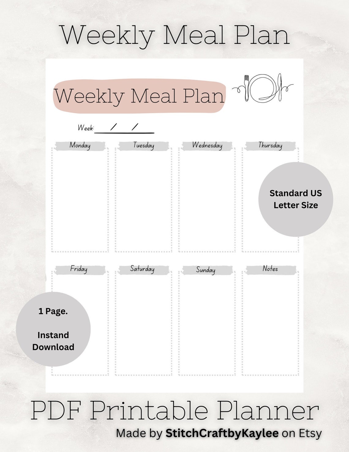 Weekly Meal Planner, Printable ADHD Planner - Etsy