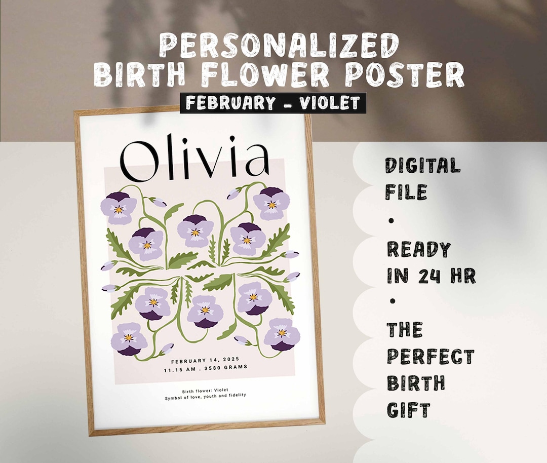 Personalized BIRTH FLOWER Poster FEBRUARY | Birth Poster | Birth Gift ...