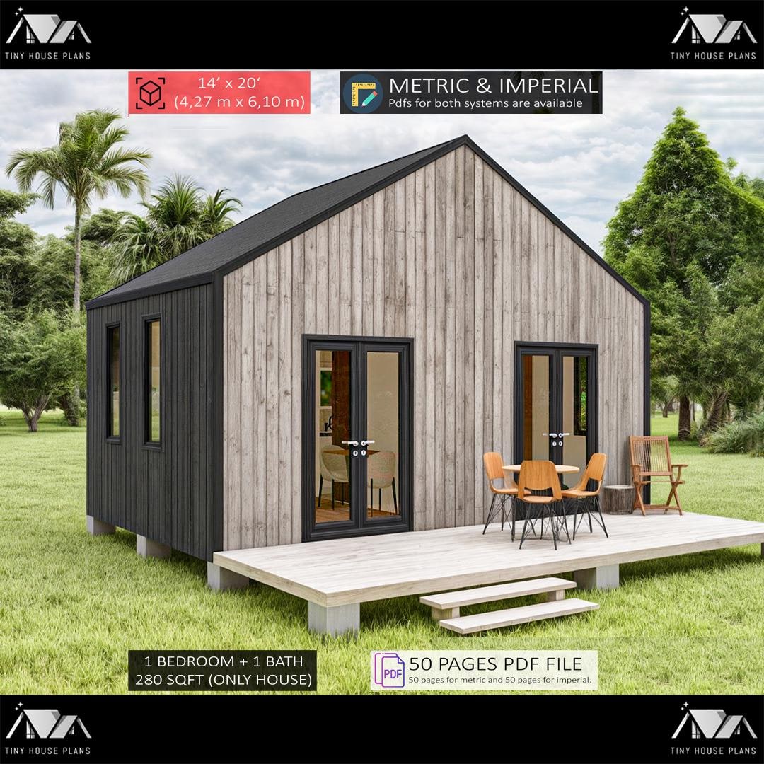 Tiny House Plans 14x20, Cabin DIY, Cottage House, Adu Floor Plan (PDF ...