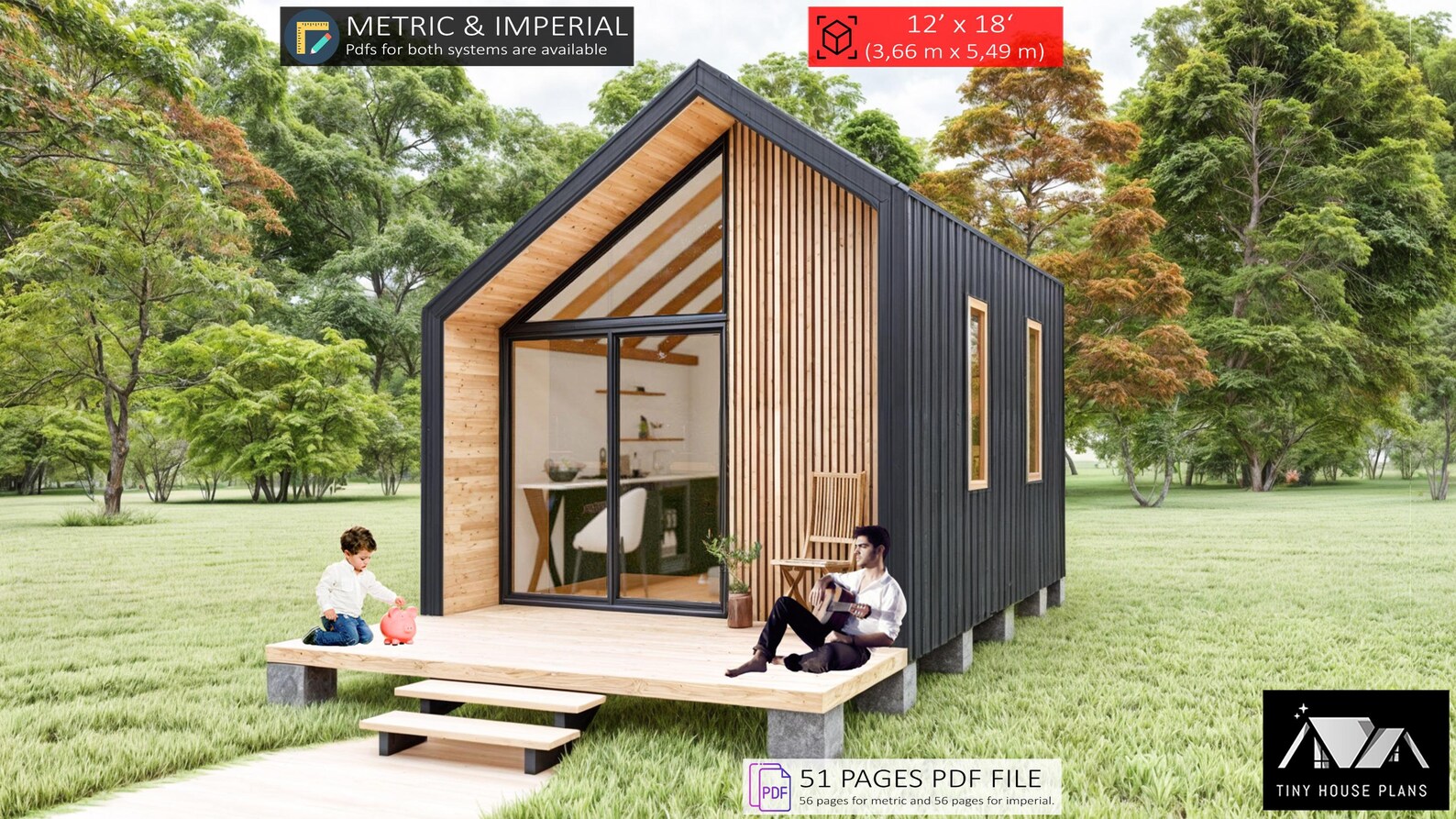 Cabin House Plans 12 X 18, Tiny Cabin Plans, Small House Plans, Tiny ...