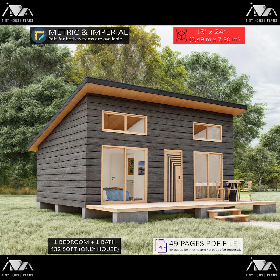 Tiny Cabin House Plans 18 X 24, Small Cottage Plans, Tiny House Plans ...