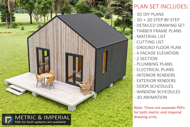 Tiny House Plans 14x20, Cabin DIY, Cottage House, Adu Floor Plan (PDF ...