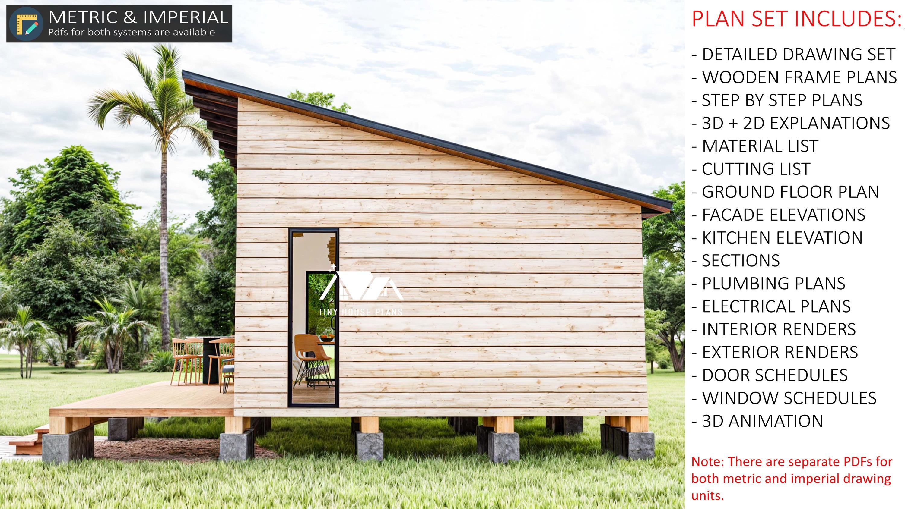 Tiny House Plans 16 X 20, Small Cabin DIY, 1 Bedroom Adu Plans (PDF) - Etsy