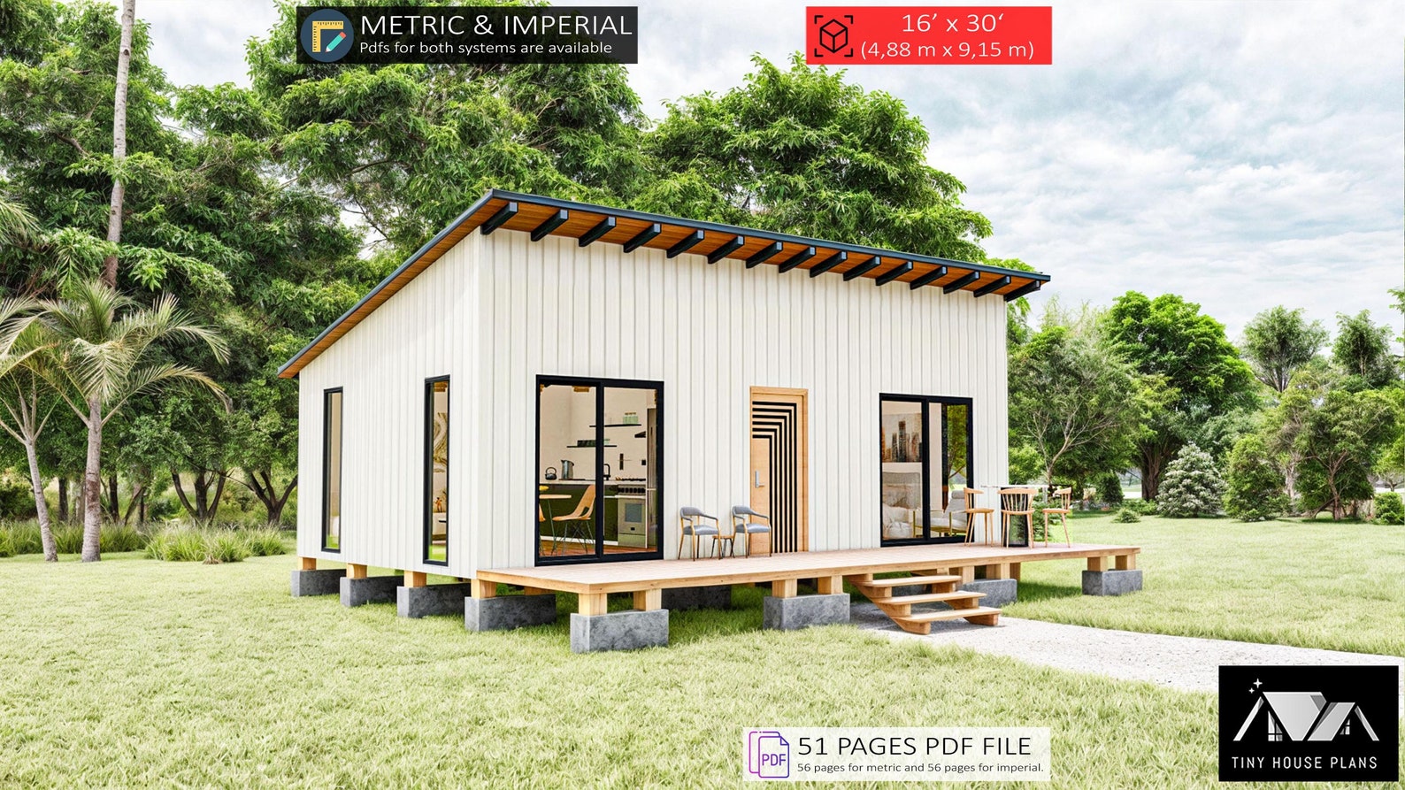 Cabin House Plans 16 X 30, Tiny House Plans, Modern House Adu Plans ...