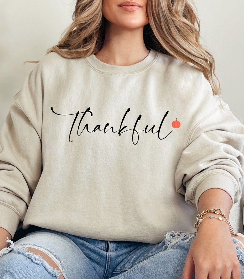 Thankful Sweatshirt Happy Thanksgiving Sweater Pumpkin Shirt Cute Fall ...