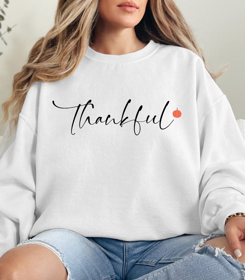 Thankful Sweatshirt Happy Thanksgiving Sweater Pumpkin Shirt Cute Fall ...