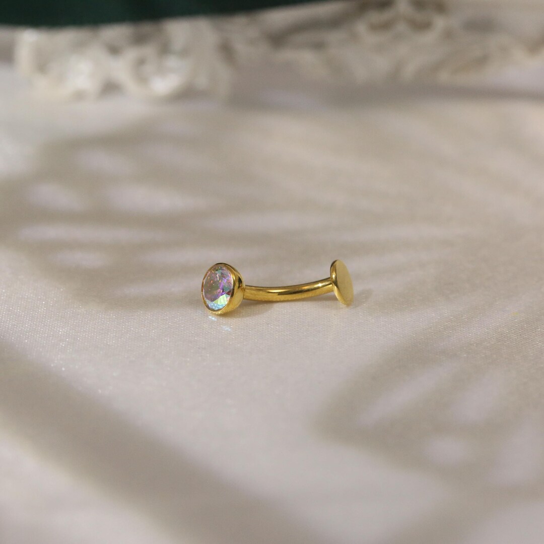 Shiny Zirconia Belly Button Ring Round Bottom Belly Button Jewelry 14G ...