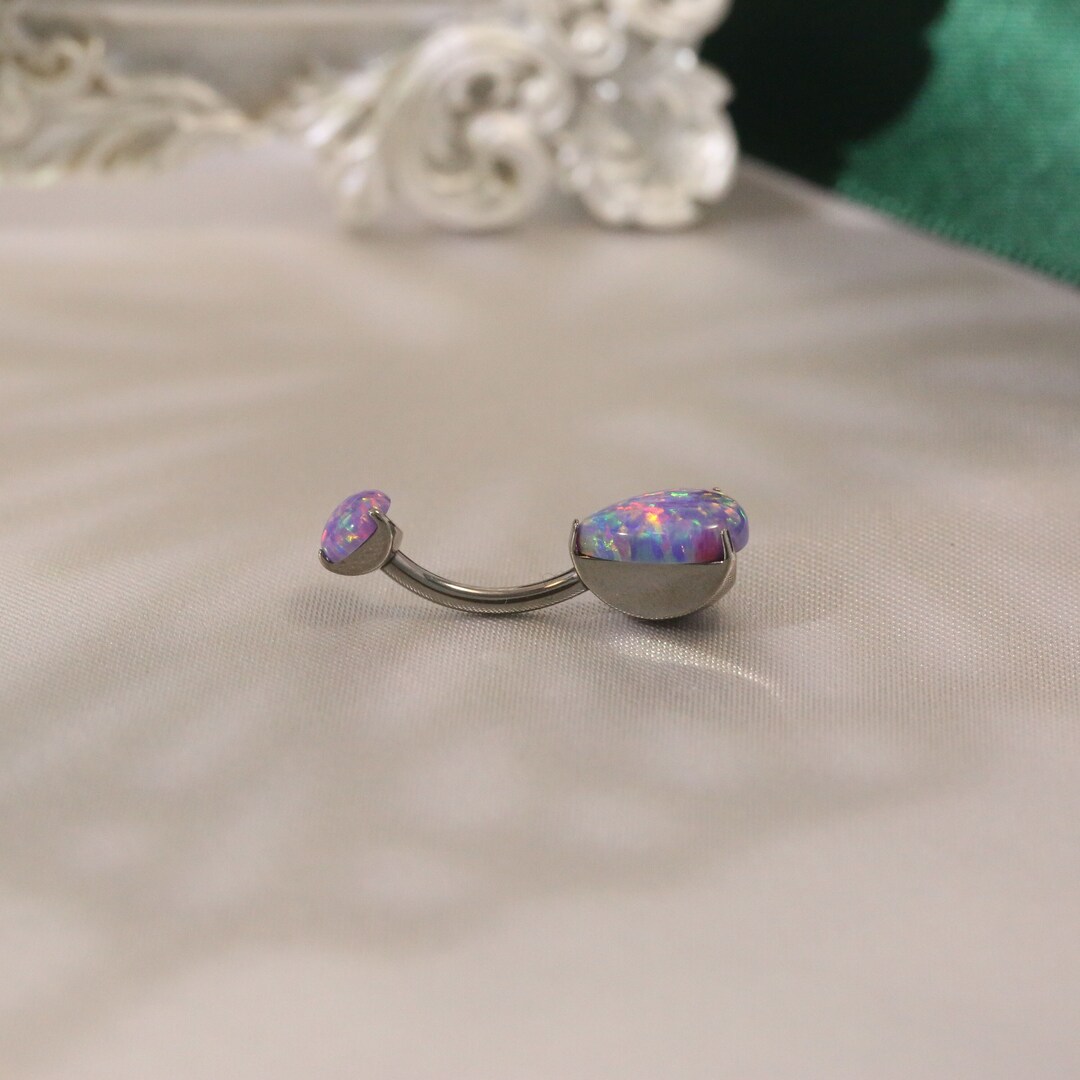 G23 Teardrop Opal Belly Button Ring 14G (10mm) Prong Setting Double ...