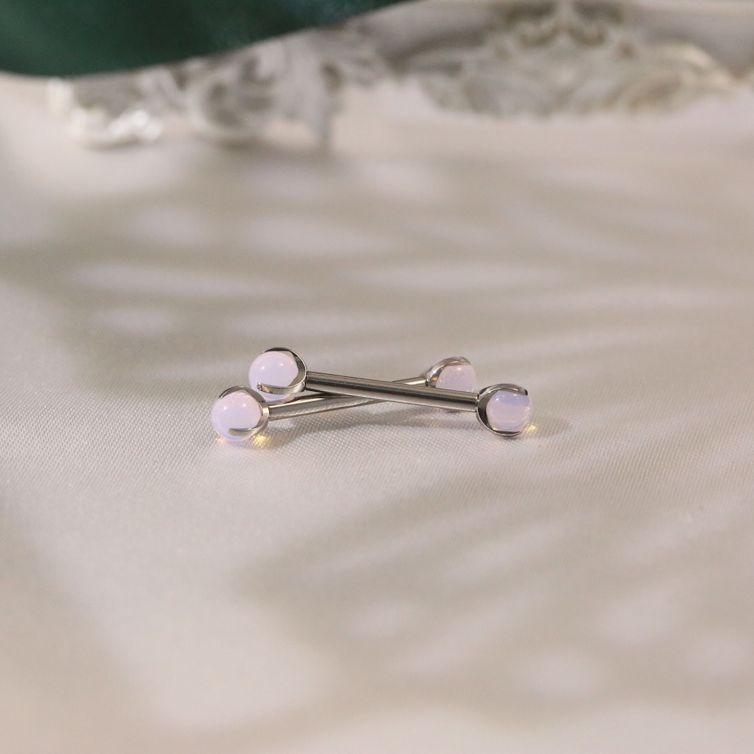 14G Pink Imitation Jade Nipple Tongue Ring Titanium Nipple Jewelry ...