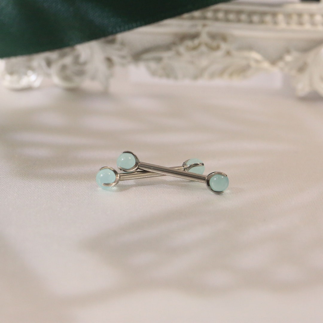 14G Green Imitation Jade Nipple Barbell Titanium Nipple Ring Internal ...