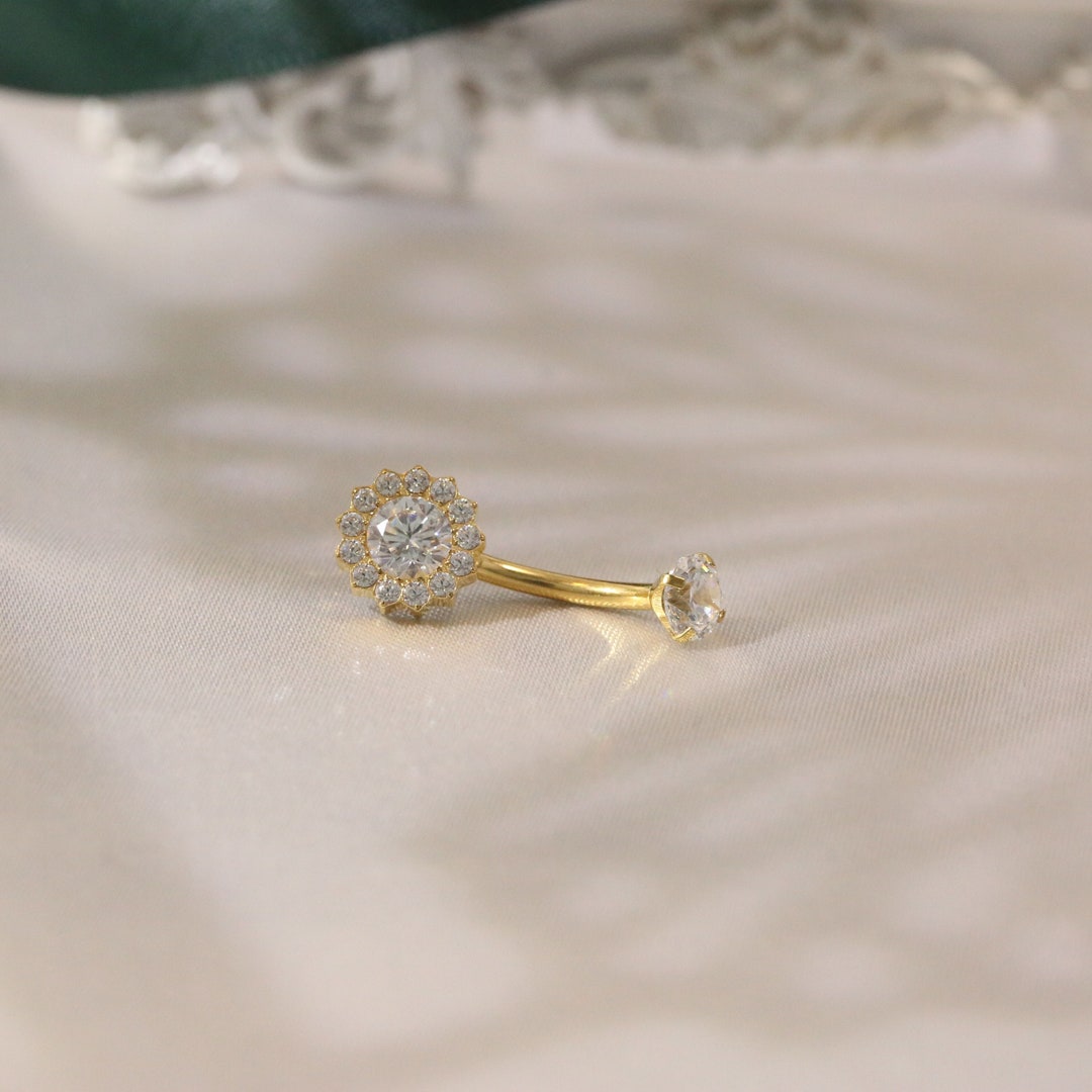 14G Beautiful Flower Belly Button Ring 10mm Belly Button Piercing Claw ...