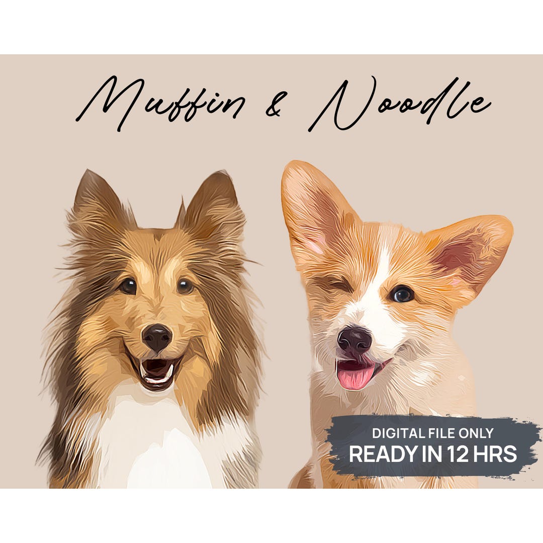 Custom Pet Art, Cartoon Pet Artwork, Multiple Pet, Portrait From Photo ...