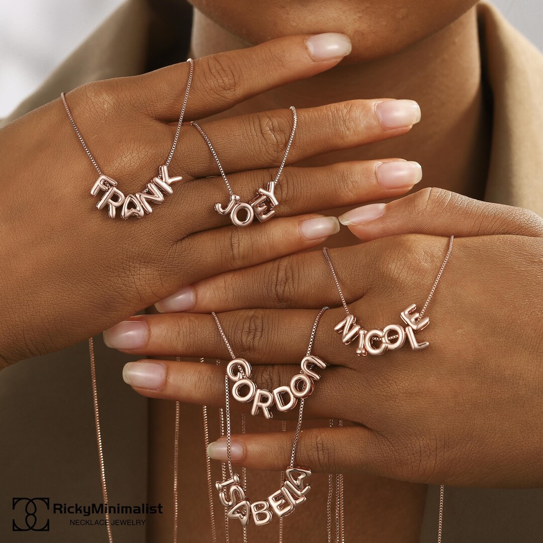 Gold Custom 3D Bubble Initial Nameplate Necklace,unique Letter Handmade ...